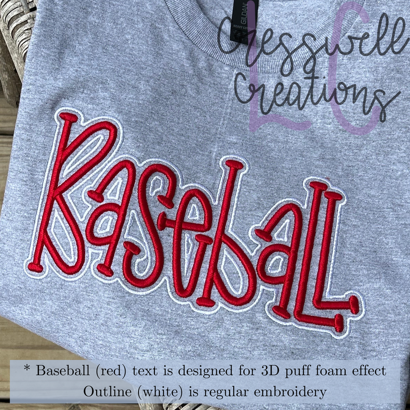 Baseball 3D Puff Machine Embroidery Design – Cresswell Creations