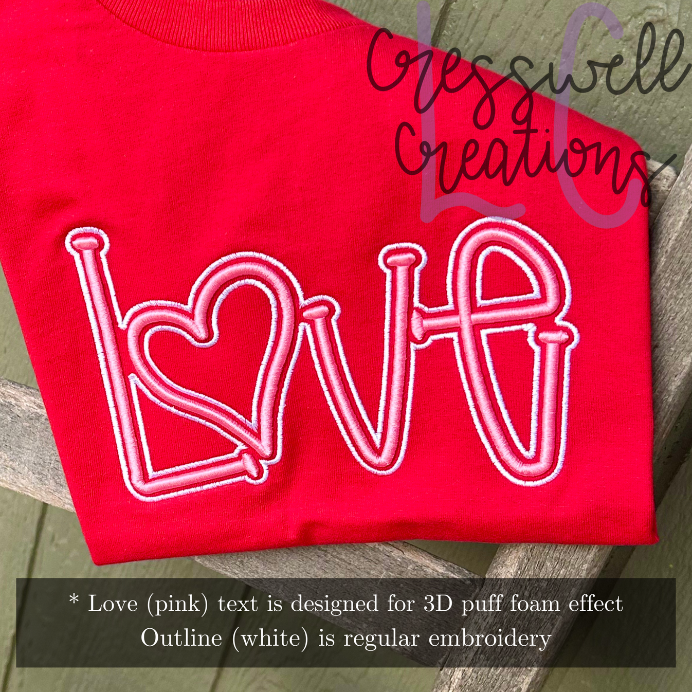 Love Heart 3D Puff Machine Embroidery Design – Cresswell Creations