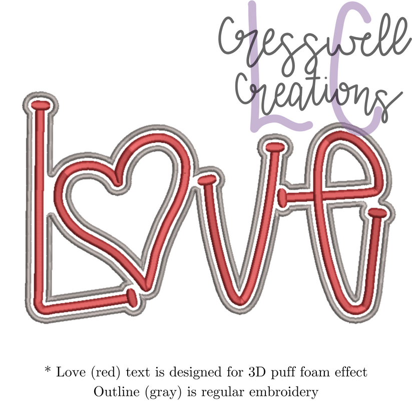 Love Heart 3D Puff Machine Embroidery Design – Cresswell Creations