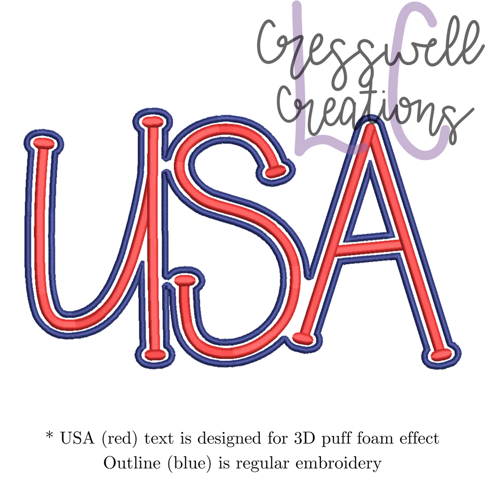 USA 3D Puff Machine Embroidery Design – Cresswell Creations
