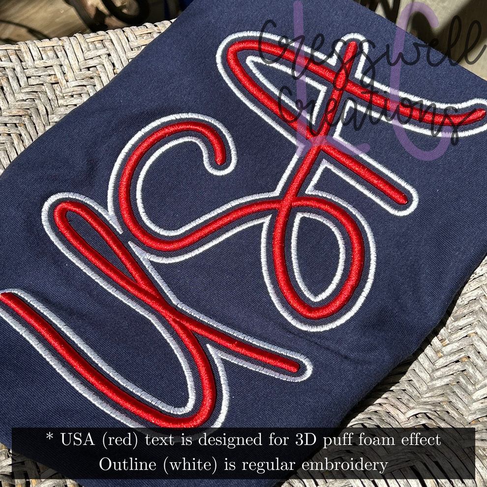 USA Script 3D Puff Machine Embroidery Design – Cresswell Creations