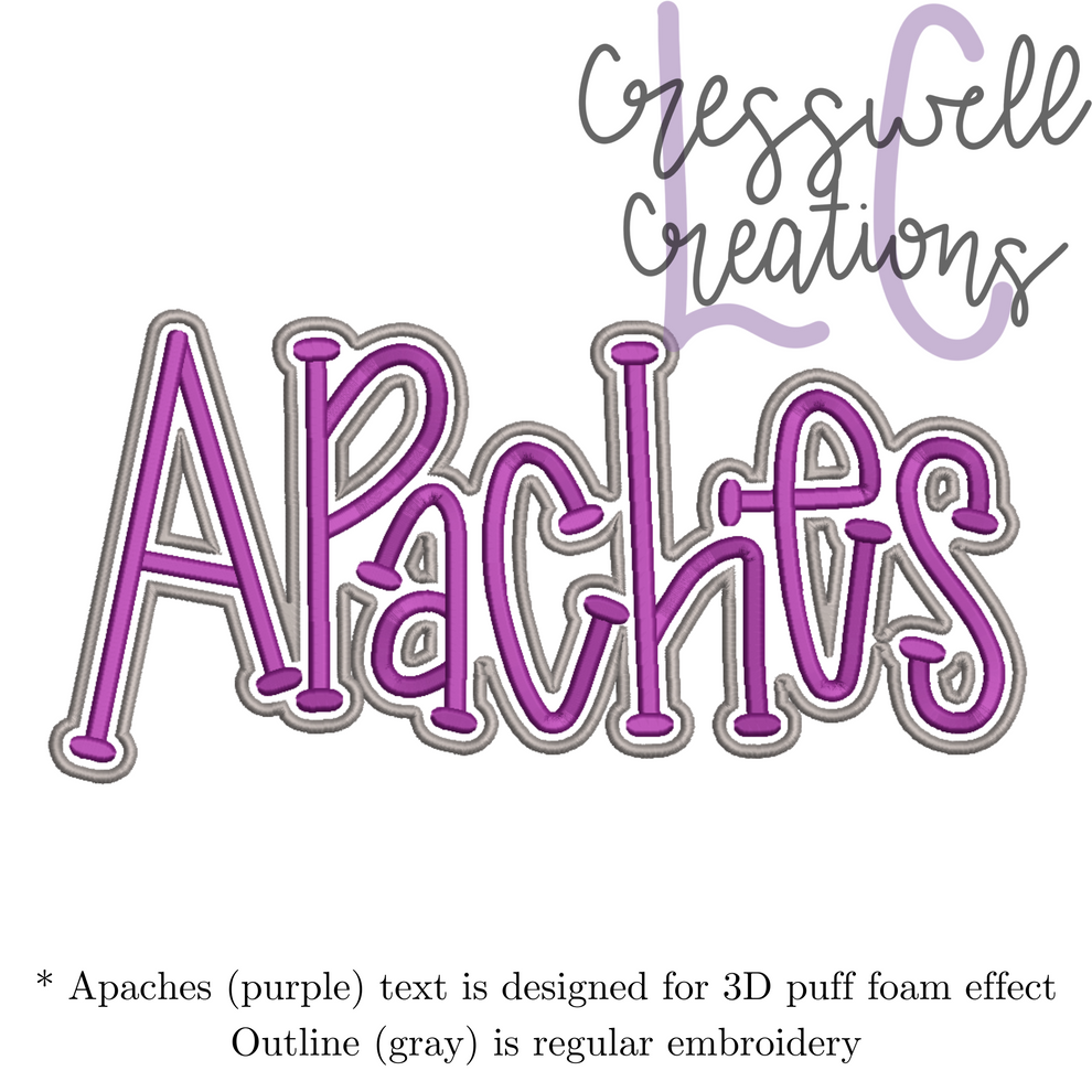 Apaches 3D Puff Machine Embroidery Design – Cresswell Creations