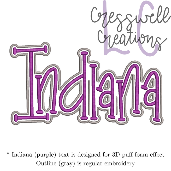Indiana 3D Puff Machine Embroidery Design – Cresswell Creations