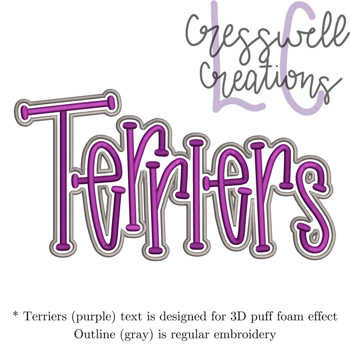 Terriers 3D Puff Machine Embroidery Design – Cresswell Creations