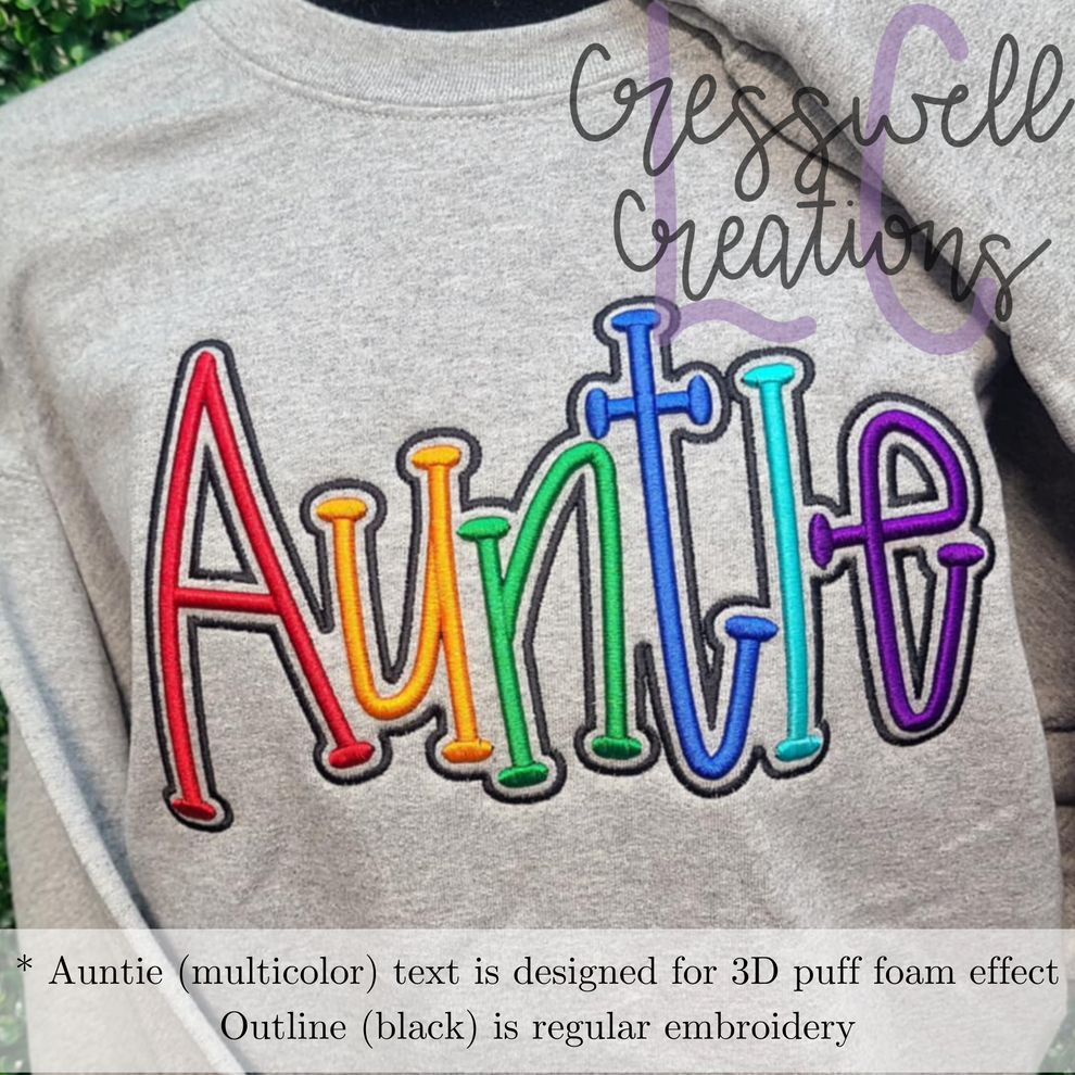 Auntie 3D Puff Machine Embroidery Design – Cresswell Creations