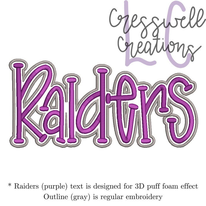 Raiders 3D Puff Machine Embroidery Design – Cresswell Creations