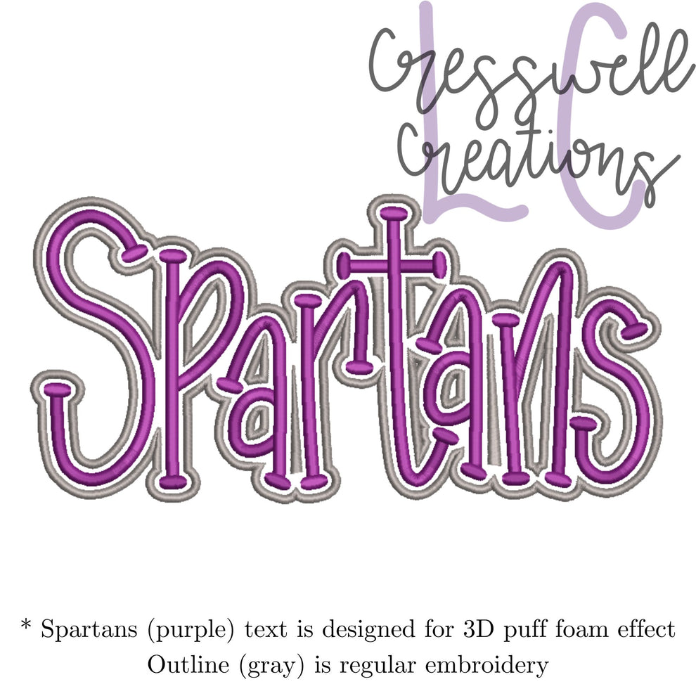 Spartans 3D Puff Machine Embroidery Design – Cresswell Creations