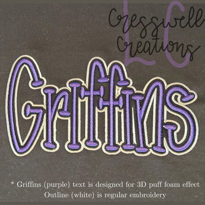 Griffins 3D Puff Machine Embroidery Design – Cresswell Creations